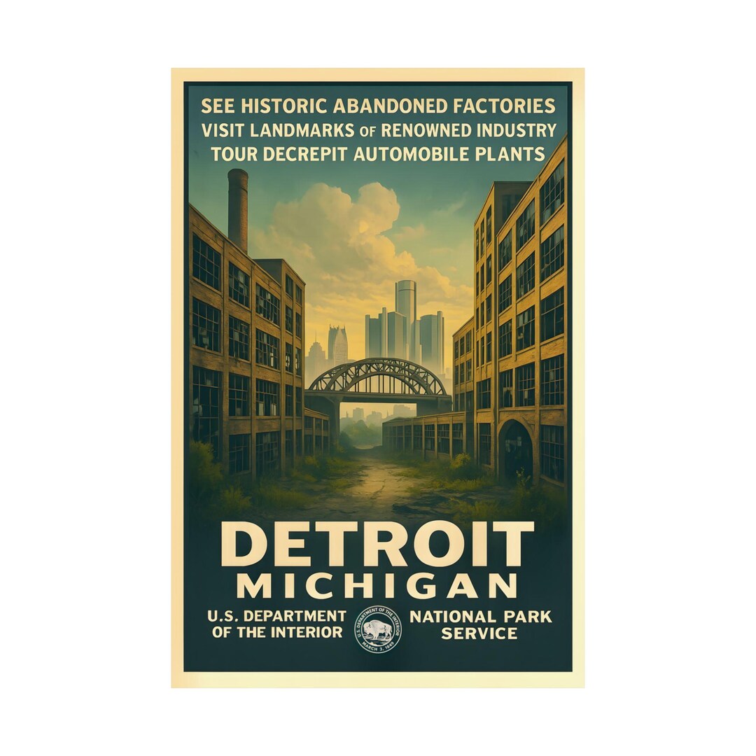 Detroit Travel Poster: Vintage Wpa-style Industrial Art - Etsy