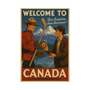Funny Canada Travel Poster: Retro Mountie, Maple Syrup Art Print - Etsy