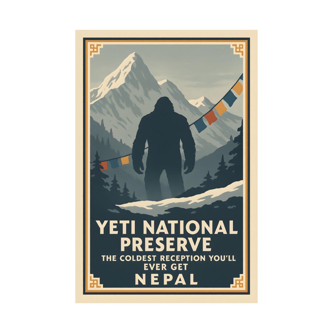 Yeti National Preserve Vintage Travel Poster: Nepal Cryptid Art Print ...