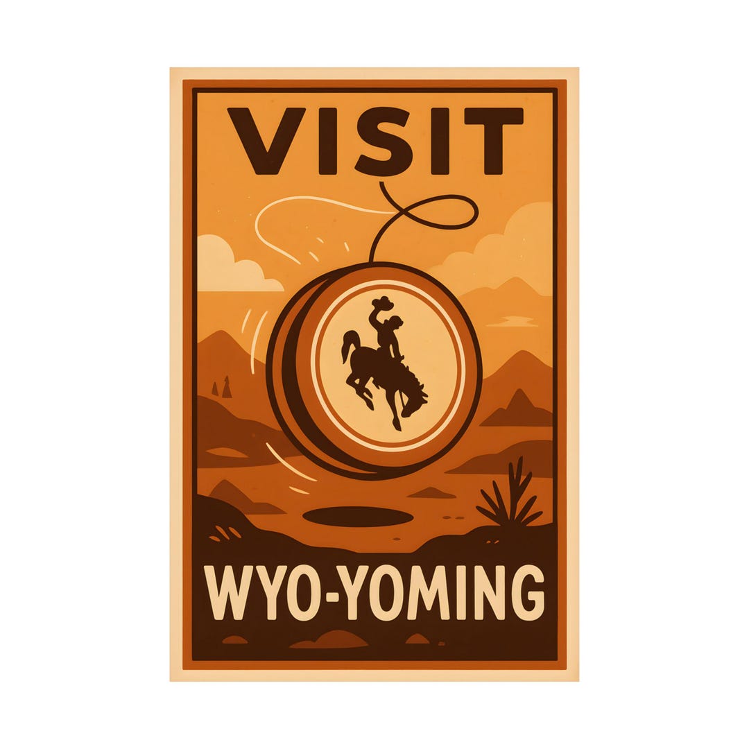 Retro Wyoming Travel Poster: Cowboy Yo-yo Art Print - Etsy