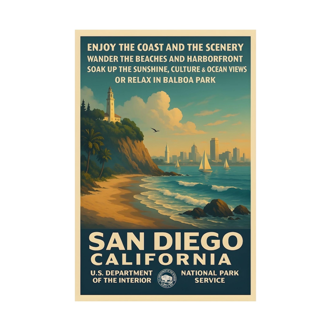 San Diego Poster, Vintage WPA Style Wall Art, California Coast & Balboa ...