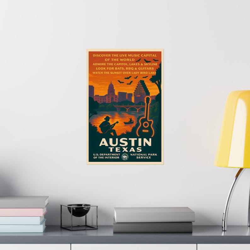 Austin Texas Poster, Vintage WPA Style Wall Art, Live Music Capital ...