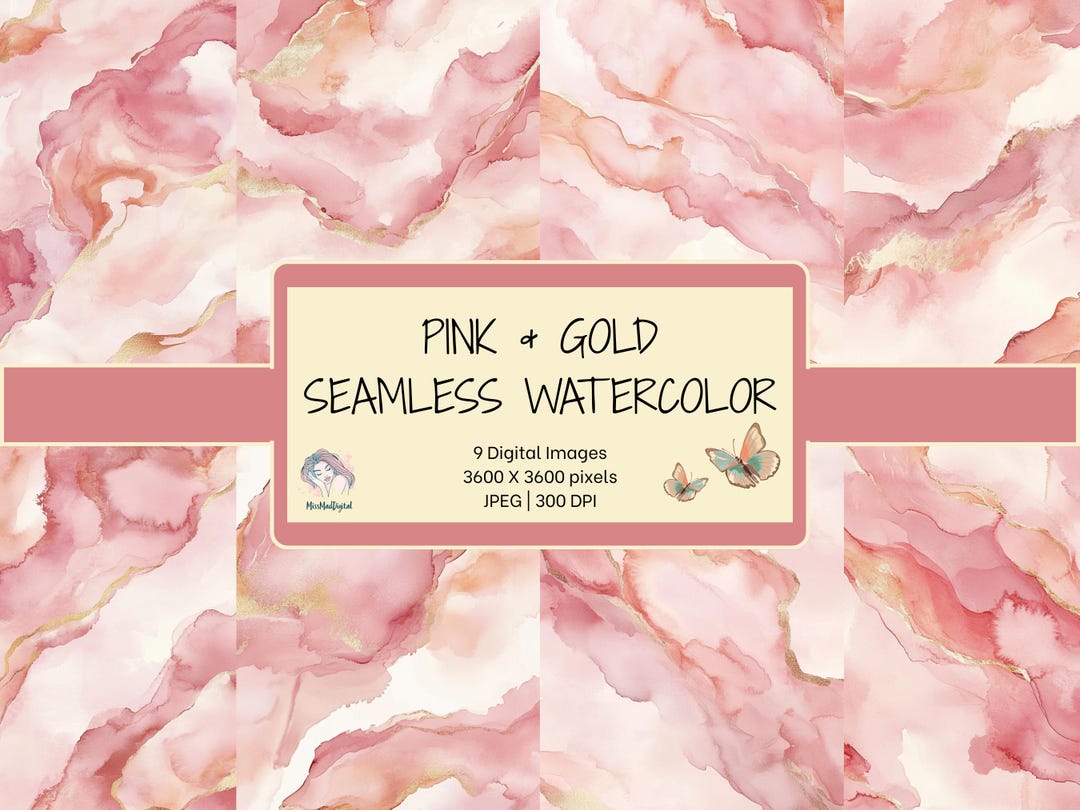 Blush Pink & Gold Watercolor Digital Paper | Seamless 12x12 Backgrounds ...
