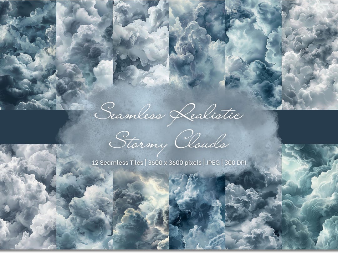 Stormy Sky Clouds Seamless Digital Paper – 12x12” Realistic Grey Cloud ...