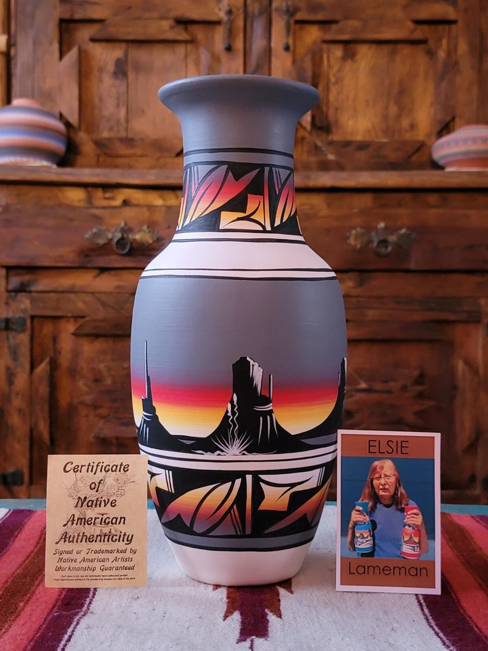 Native American Art Hand Painted 15" Flower Vase Pottery by Navajo ...