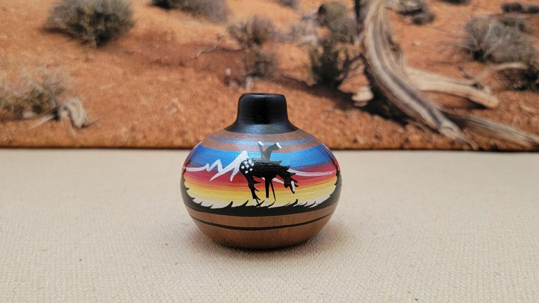 Native Art Navajo Hand Painted Mini Pot End of Trail by Cheryl Laughing ...