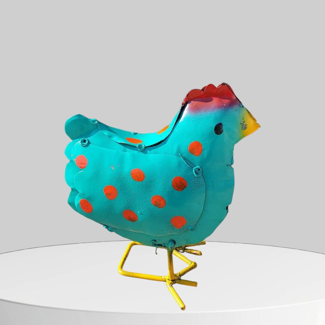 Handmade-painted Hen-chicken Metal Art Yard Tourquoise/orange 7 Garden ...