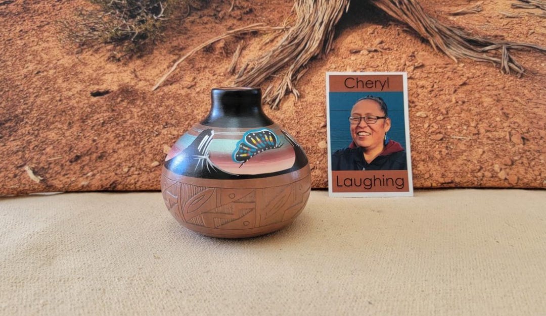 Hand Painted & Eched Small Pot Monument Valley by Navajo Cheryl ...