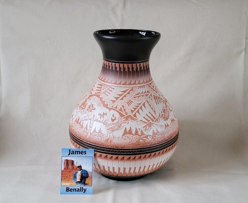 Rare! Navajo Etched and Painted by Famous Native American Artist James ...
