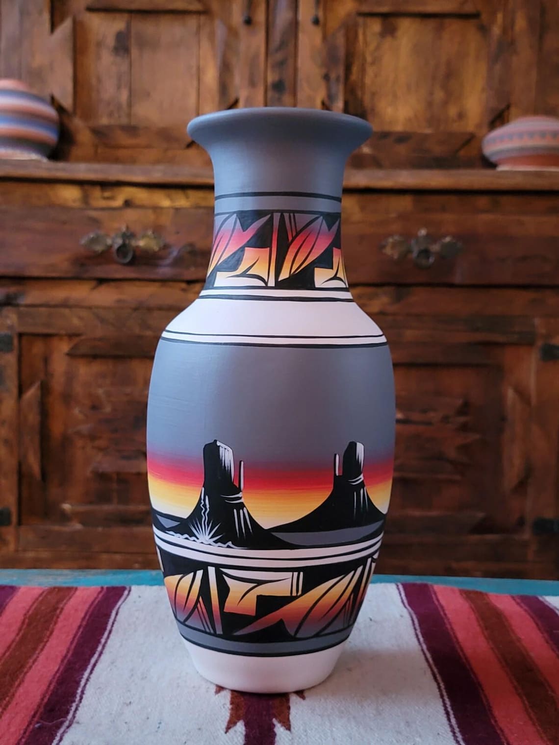 Native American Art Hand Painted 15" Flower Vase Pottery by Navajo ...
