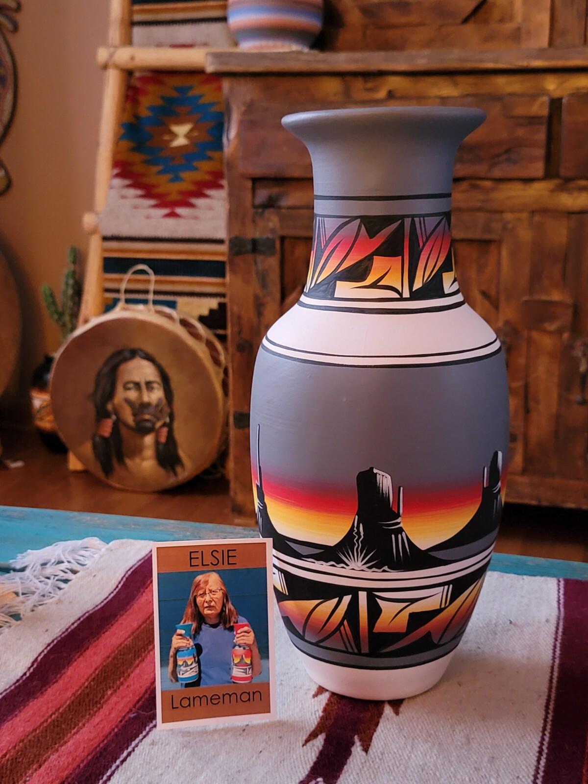 Native American Art Hand Painted 15" Flower Vase Pottery by Navajo ...