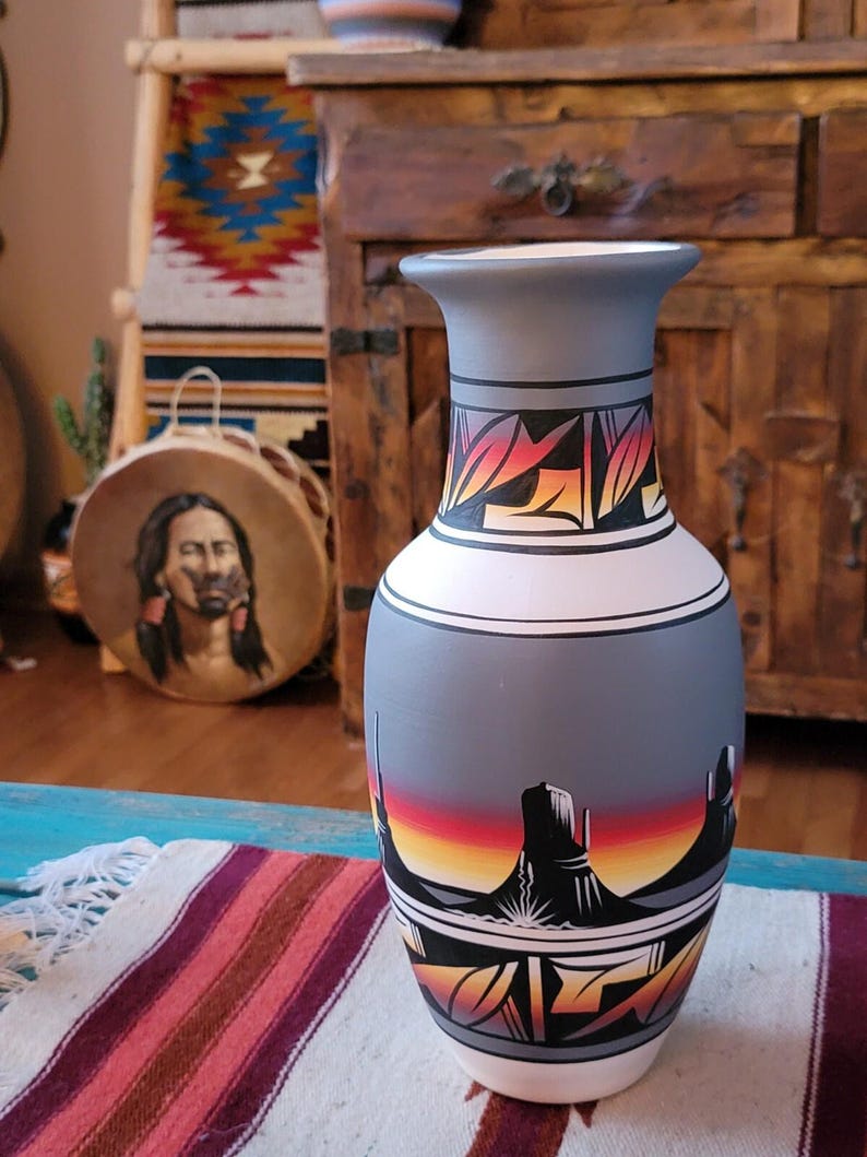 Native American Art Hand Painted 15" Flower Vase Pottery by Navajo ...