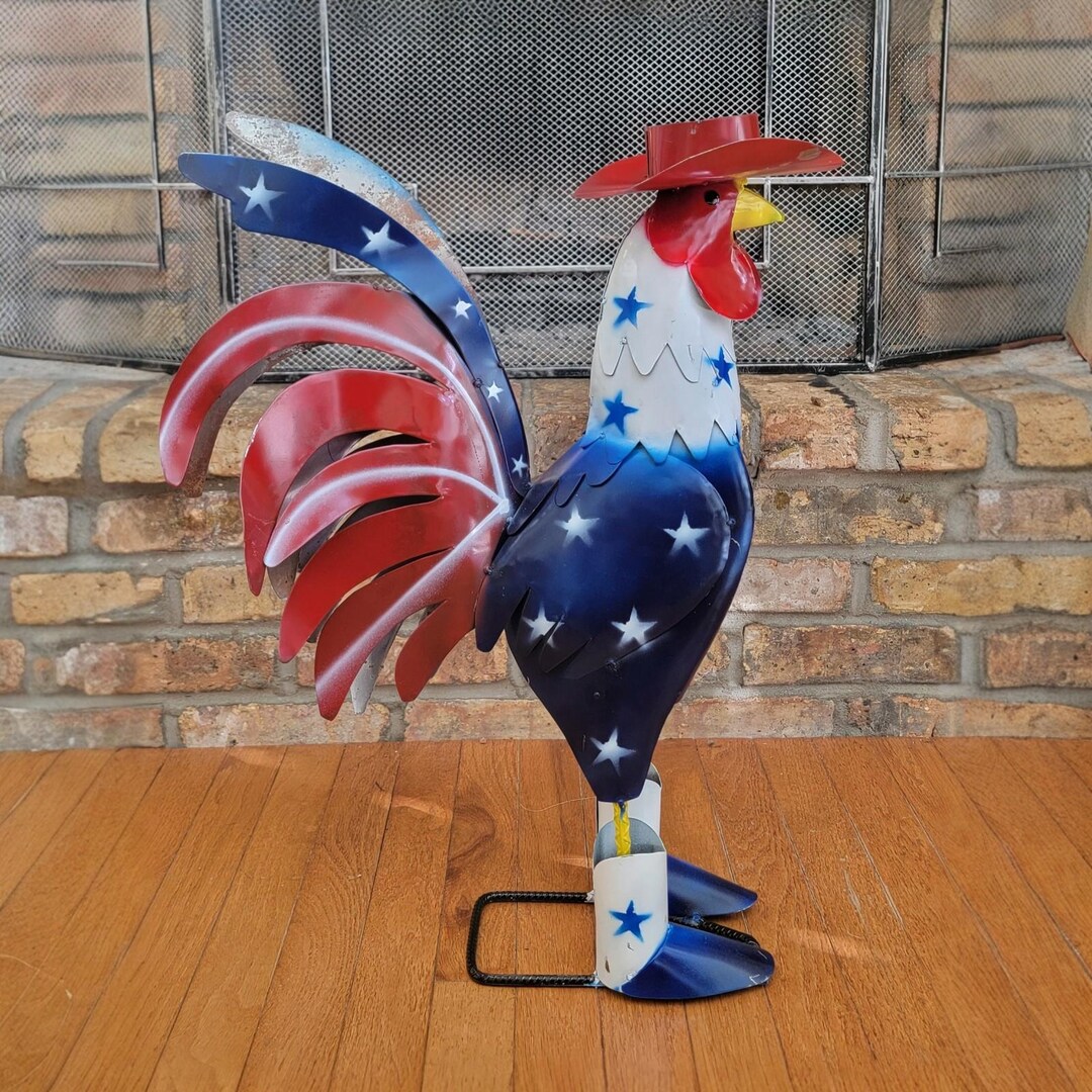 23" Rooster Cowboy Multicolor Handmade Rustic Metal Art 1 Home Garden ...