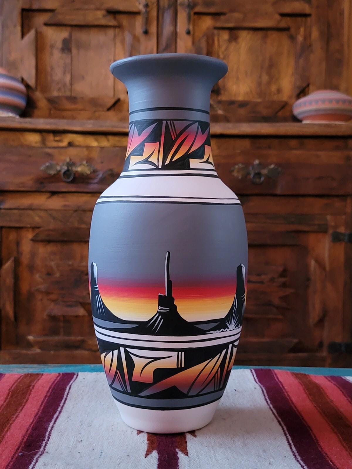 Native American Art Hand Painted 15" Flower Vase Pottery by Navajo ...