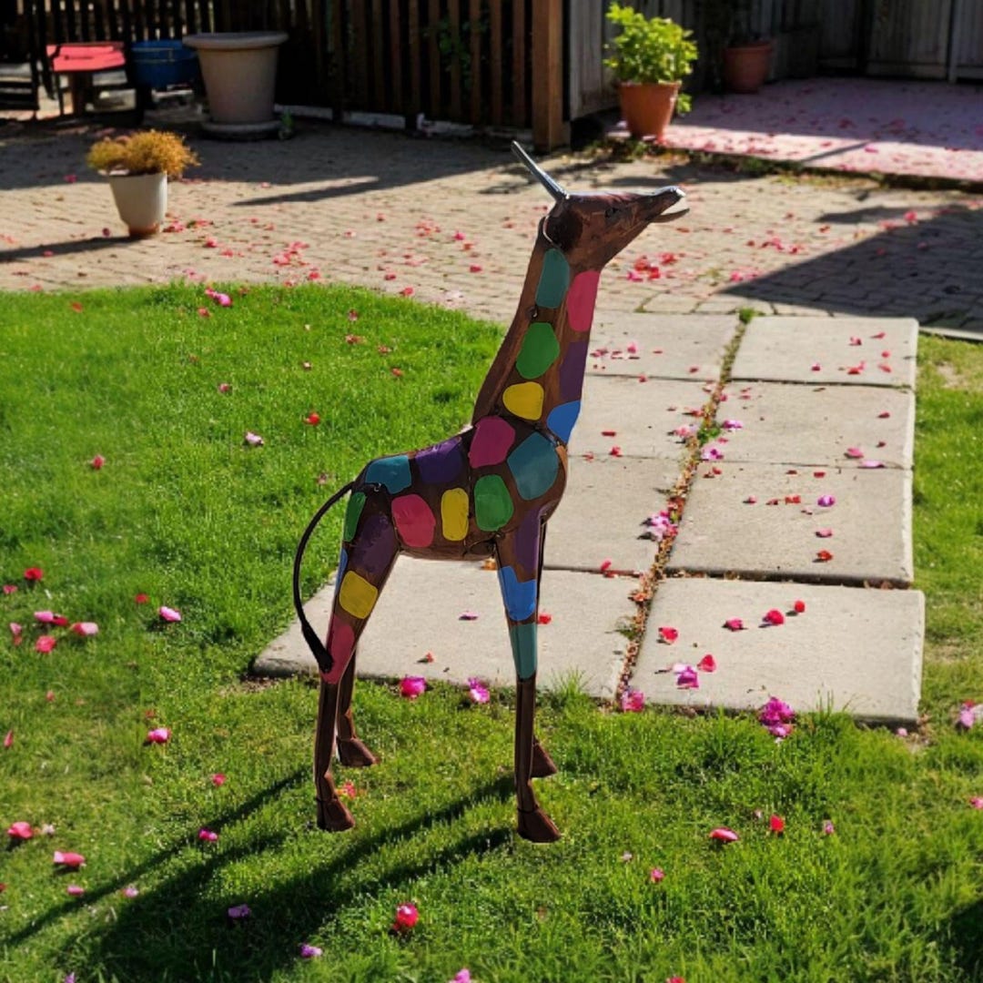 Handmade Metal Art Giraffe Multicolor Yard Farmhouse Garden Home Decor ...