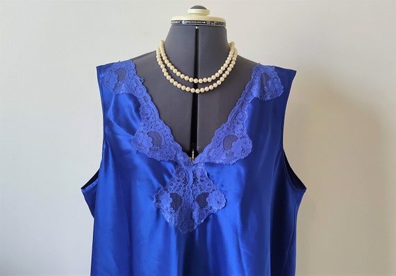 Vintage Lace Inset Nightgown Negligee Gown Blue Water… - Gem