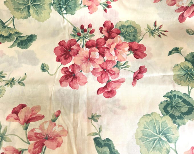 Vintage Chintz Fabric PINK GERANIUMS on White 108 X 44 Joan Kessler for ...