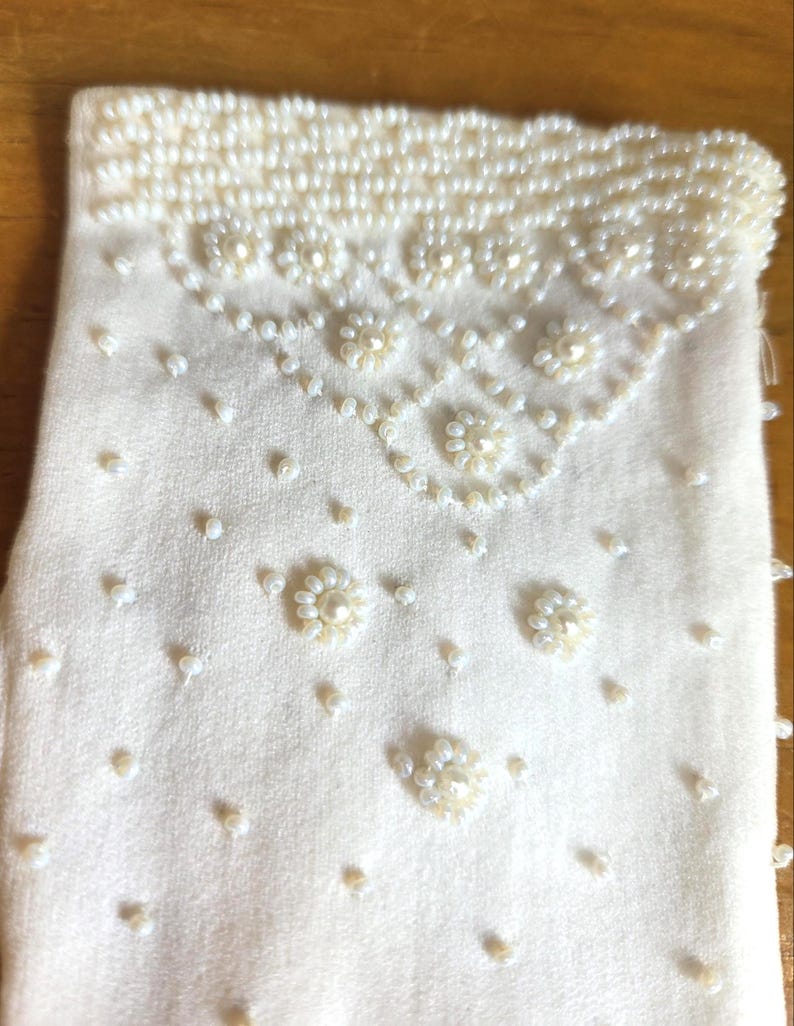 Vintage White Nylon Gloves Hand Beaded Micro Pearl Beads One Size - Etsy