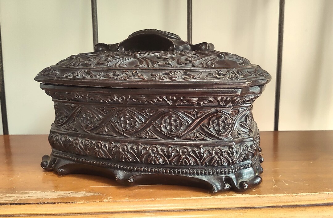 Vintage Jewelry Box Trinket Box Ornate Chalkware - Etsy