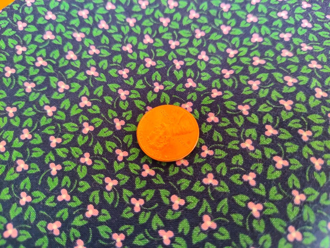 Vintage Calico Fabric Tiny FLOWERS on Navy 44 X 27 by Fabric Traditions ...