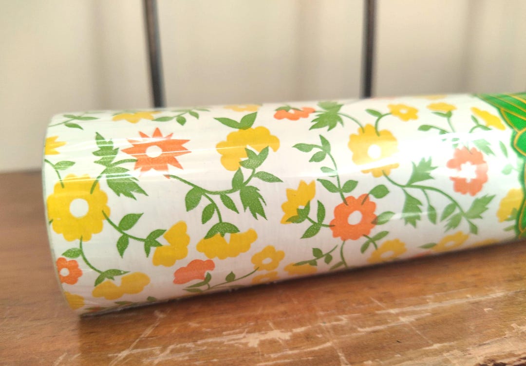 Vintage Shelf Liner 1970's Yellow and Orange Flowers 4 Yards Sealed ...