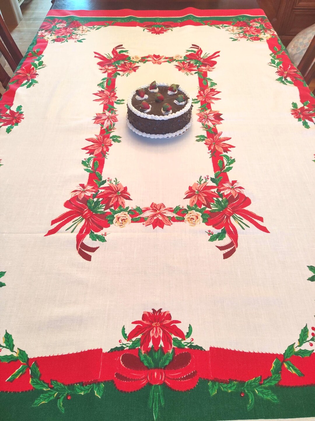 Vintage Christmas Tablecloth 54 X 68 Christmas Flowers - Etsy