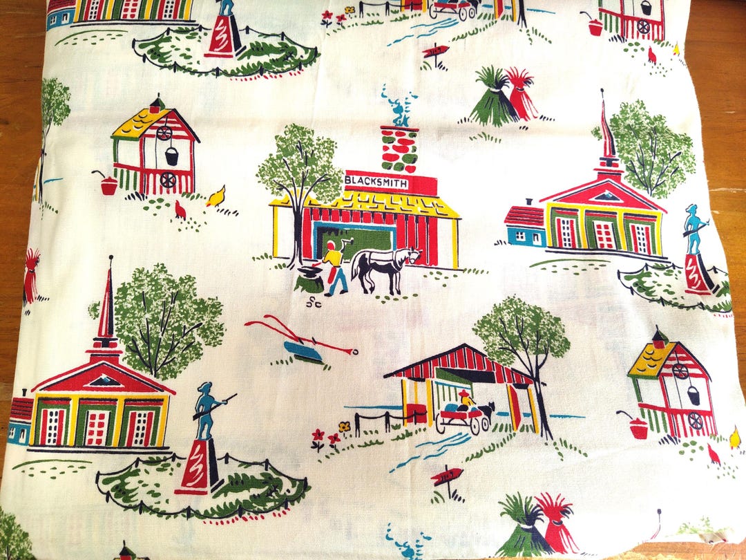 Vintage Colonial/rural Cotton Fabric 1950's Fabric by the Yard - Etsy