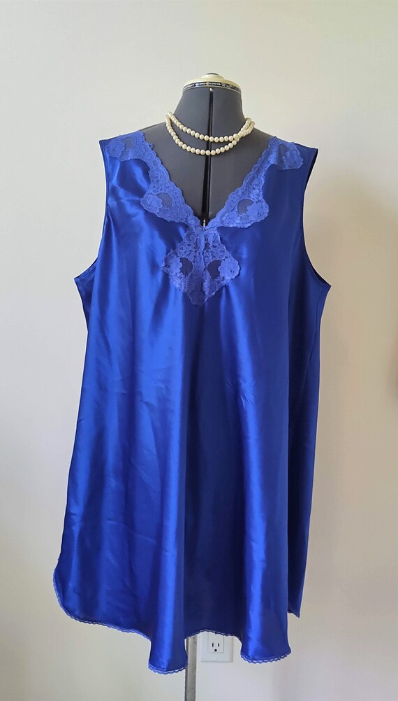 Vintage Lace Inset Nightgown Negligee Gown Blue Water… - Gem