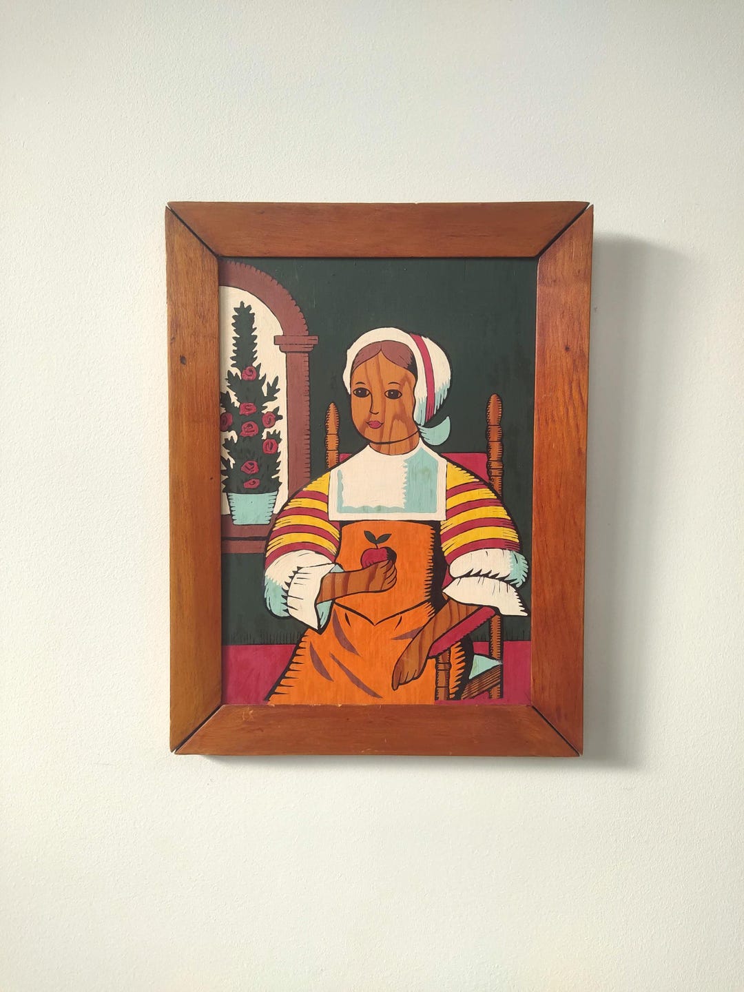 Vintage Painting QUAKER GIRL Folk Art Painting Framed 16 X12 - Etsy