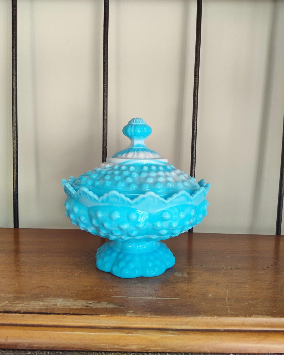 Vintage Fenton Blue Slag Glass Covered Dish Hobnail Gorgeous! - Etsy