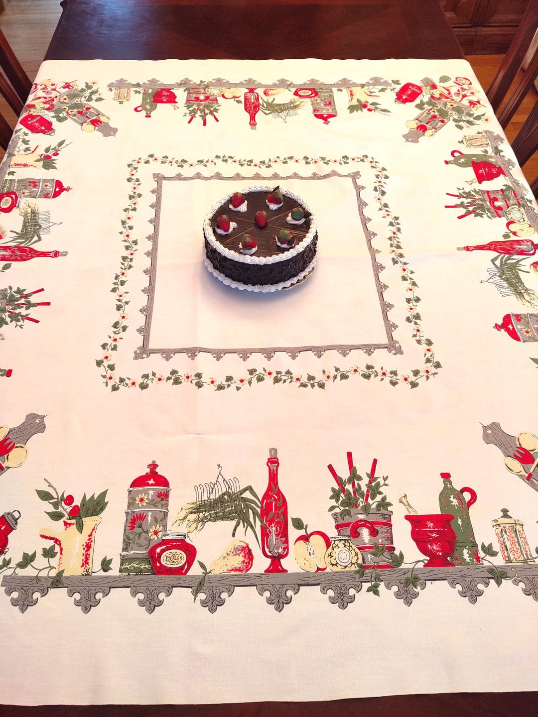 Vintage Tablecloth 1950s Turquoise MCM Kitchen Jars 46 X 52 - Etsy