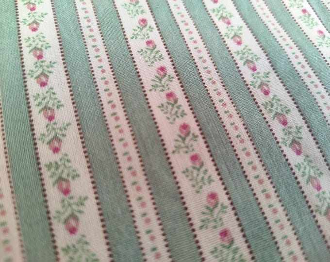 Vintage Calico Fabric Cotton ROSES Ticking Style Fabric 44 X 36 by the ...