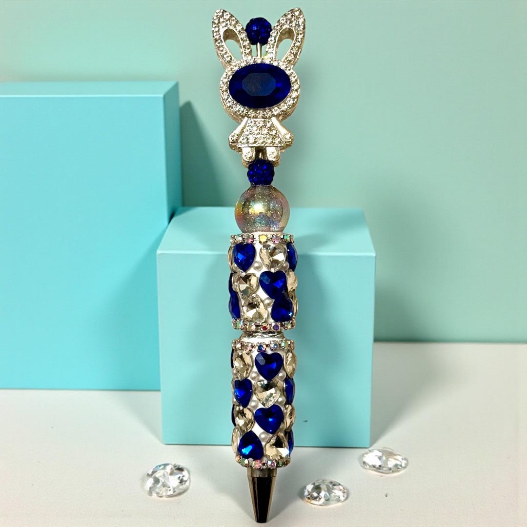 Crystal and Rhinestone Blue Bunny on a Jeweled Pen: Jeweled Desk ...