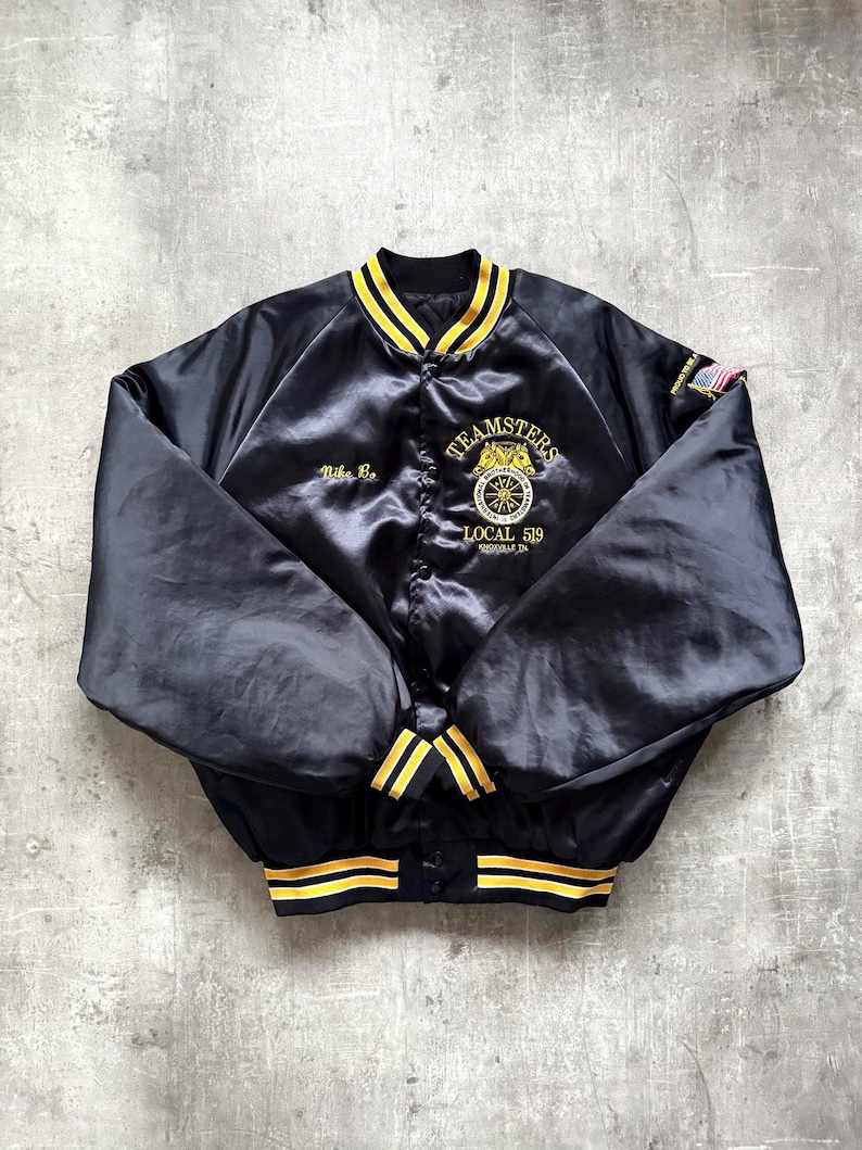 Vintage 1980’s Teamsters Union USA Chainstitch Style Satin Varsity ...