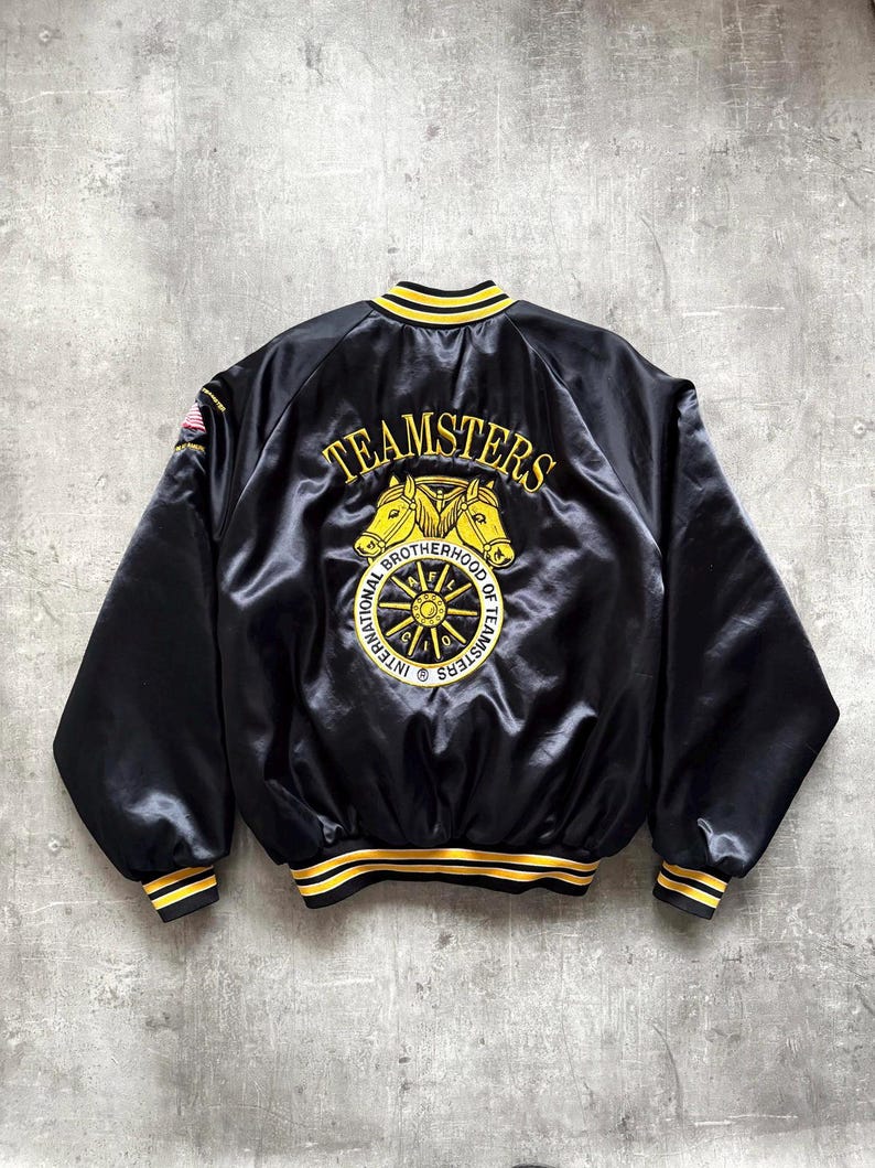 Vintage 1980’s Teamsters Union USA Chainstitch Style Satin Varsity ...