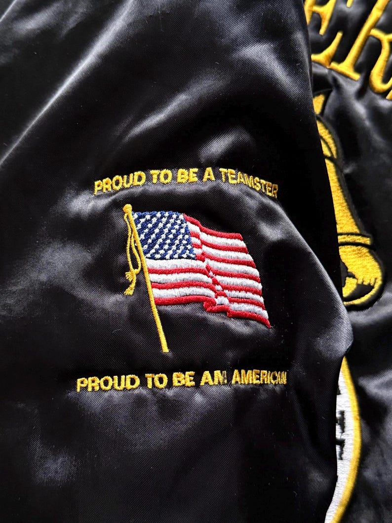 Vintage 1980’s Teamsters Union USA Chainstitch Style Satin Varsity ...