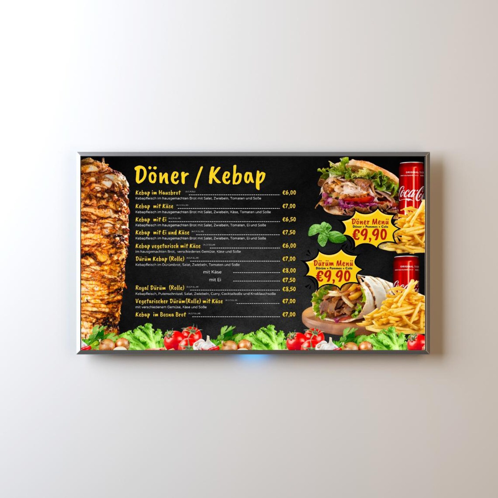 Doner Kebab Digital Restaurant Snack Bar Menu Template, TV Board ...