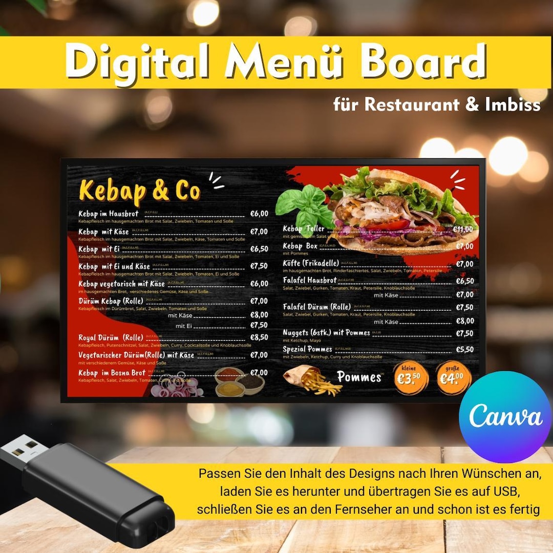 Digital Restaurant Snack Menu Template, TV Board, Editable Menu Design ...