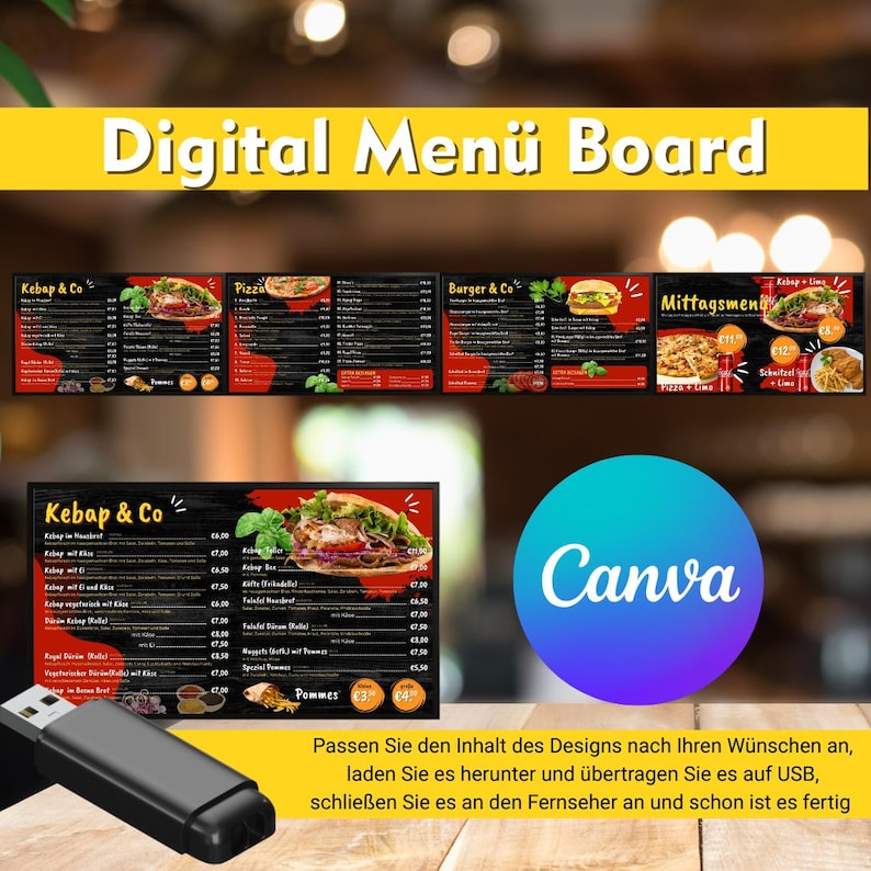 Digital Restaurant Snack Menu Template, TV Board, Editable Menu Design ...
