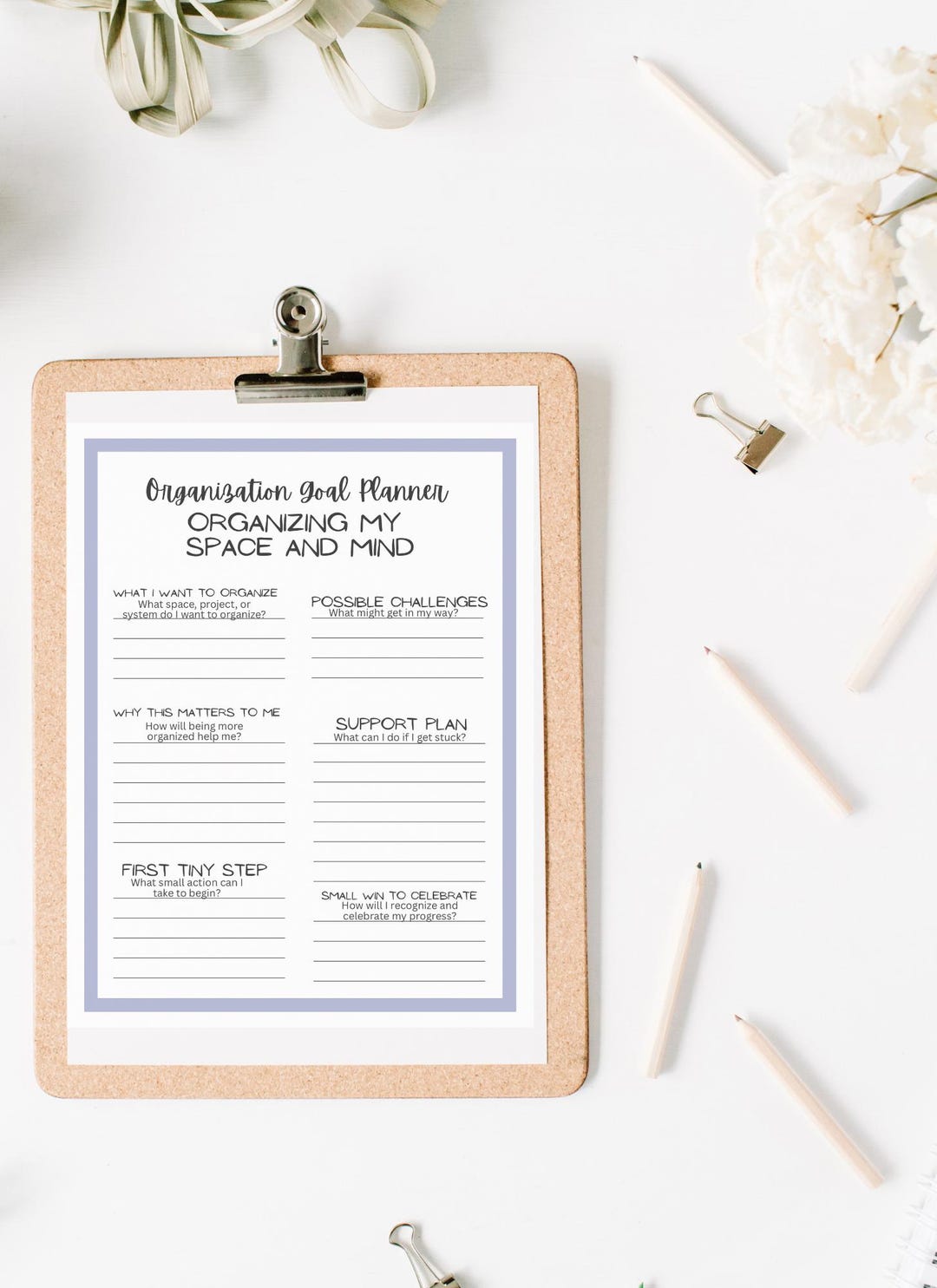 Organization Goal Worksheet | Executive Function and Therapy Printable ...