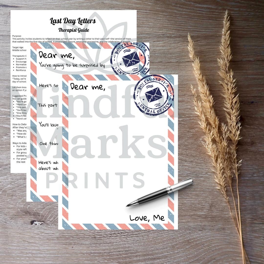 Last Day Letters Therapy Activity | Printable End-of-year Reflection ...