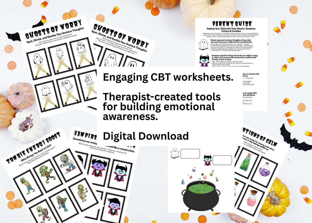 Halloween CBT Worksheets for Kids and Preteens | Ghosts, Vampires ...