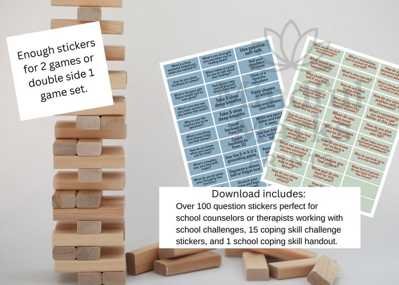School Counseling Jenga Stickers + Coping Skills Handouts | 100 ...