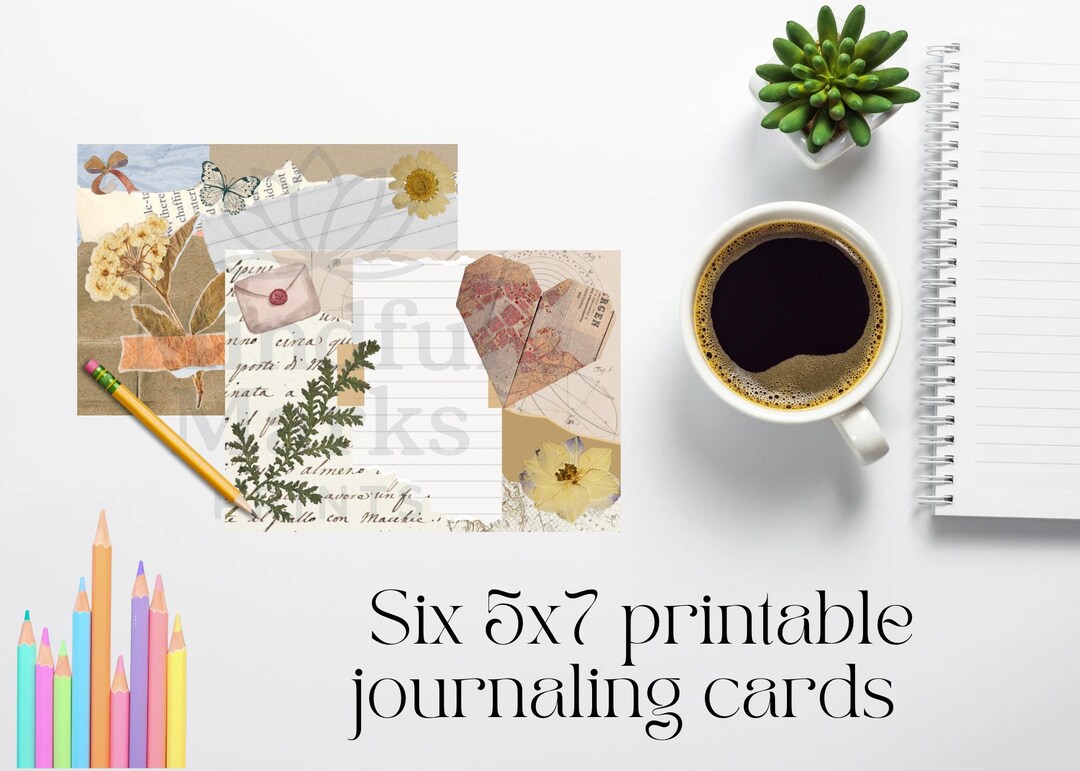 Printable 5x7 Collage Journaling Cards – Vintage Floral Therapy Inserts ...