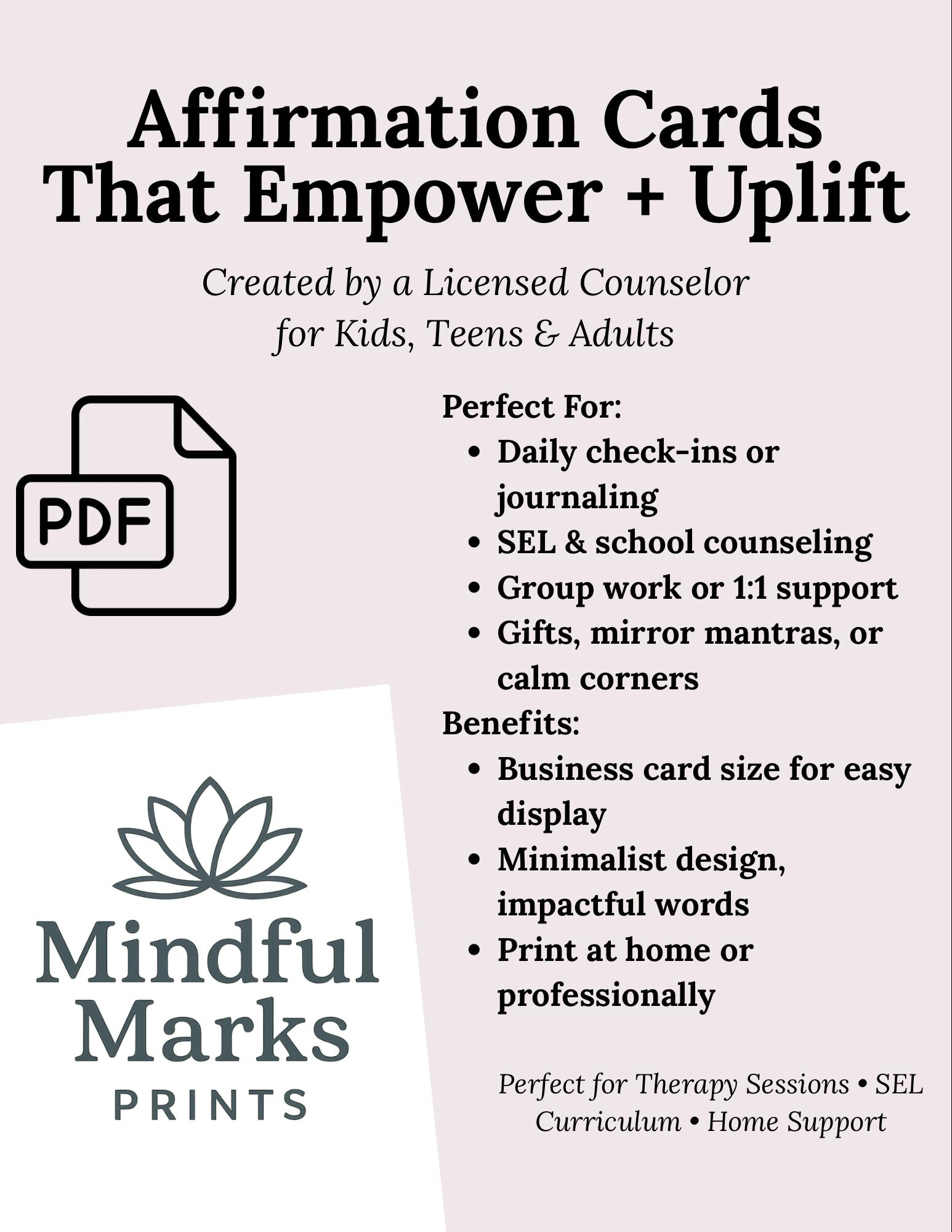Printable CBT Affirmation Cards for Therapists | 10 Minimalist Thought ...