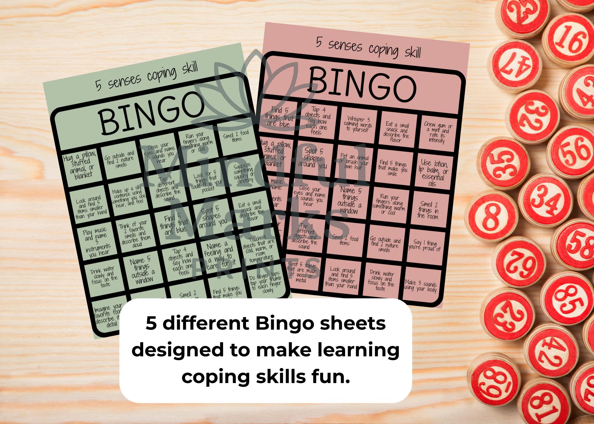 5 Senses Coping Skills Bingo Game for Kids | Grounding Technique for ...