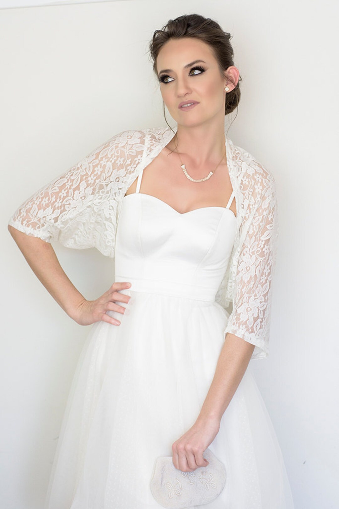 Bridal Lace Bolero, White Dress Cover Up, Pearl Bridal Shawl, Wedding ...