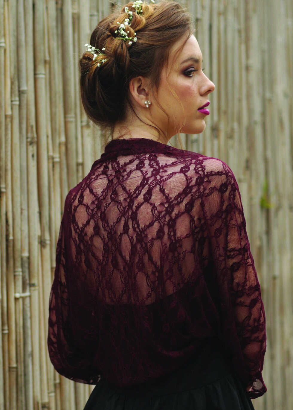 Purple Lace Bolero, Floral Lace Shrug, Purple Batwing Shawl, Bridesmaid Shawls Wraps, Lace Cover ...