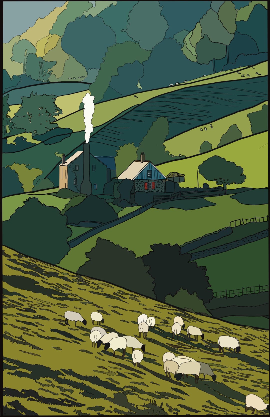 Illustrated Countryside Digital Print - Etsy