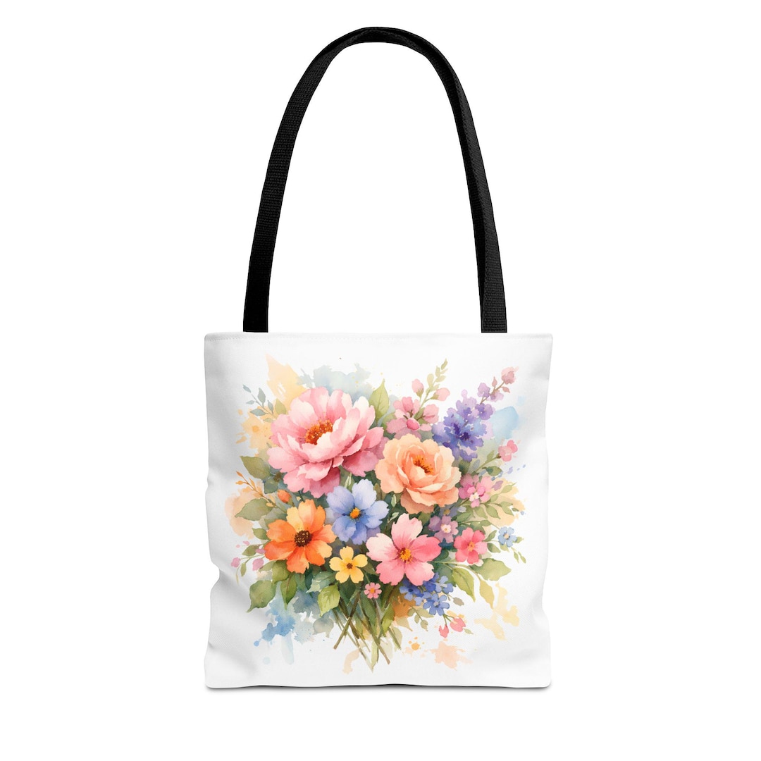 Watercolor Floral Bouquet Tote Bag | Pastel Flowers, Spring Garden - Etsy